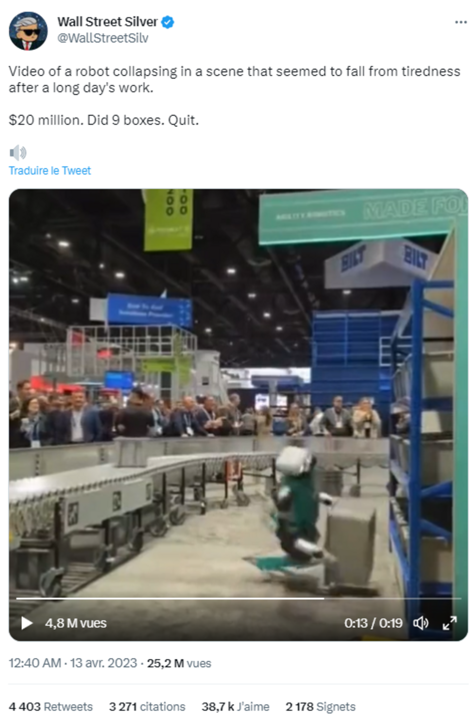 No, this robot didn't collapse from exhaustion after 'a long day's work'