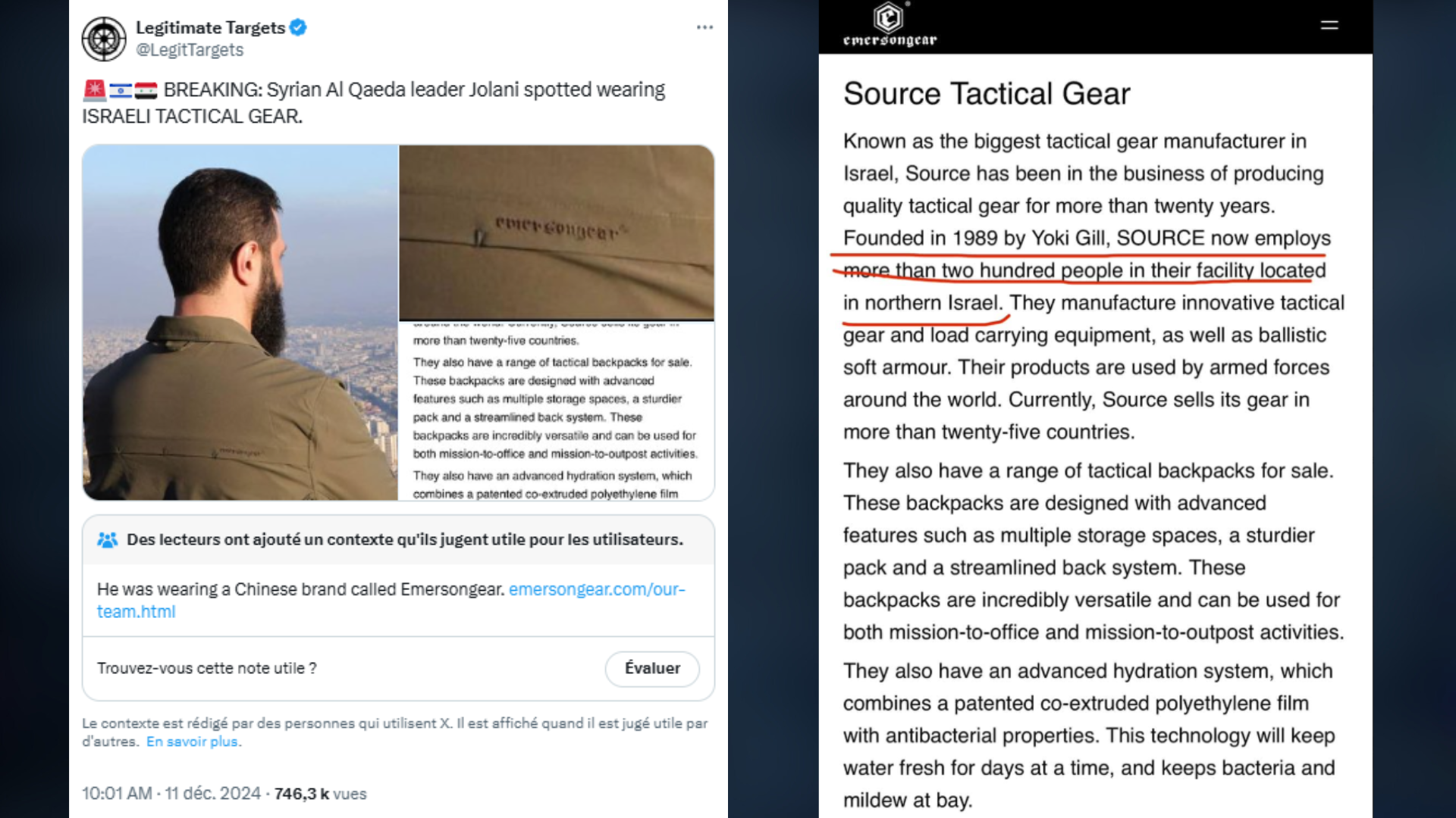 No, Abu Mohammed al-Jolani has not been wearing 'Israeli tactical gear'