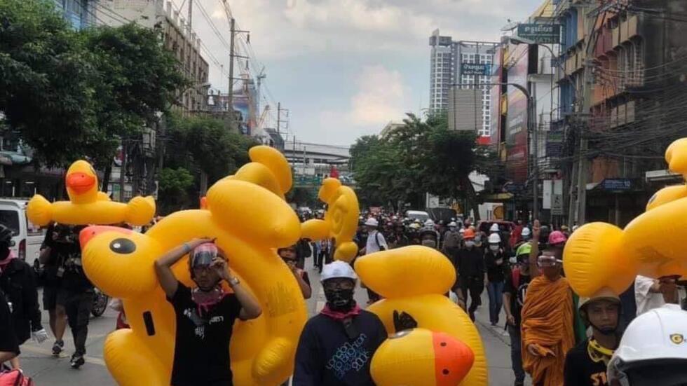 How giant rubber ducks became shields for Thai pro-democracy protesters