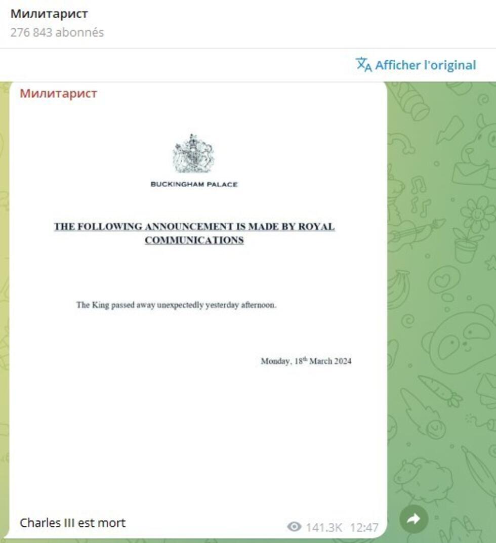 Russian channels spread fake rumours of King Charles's death