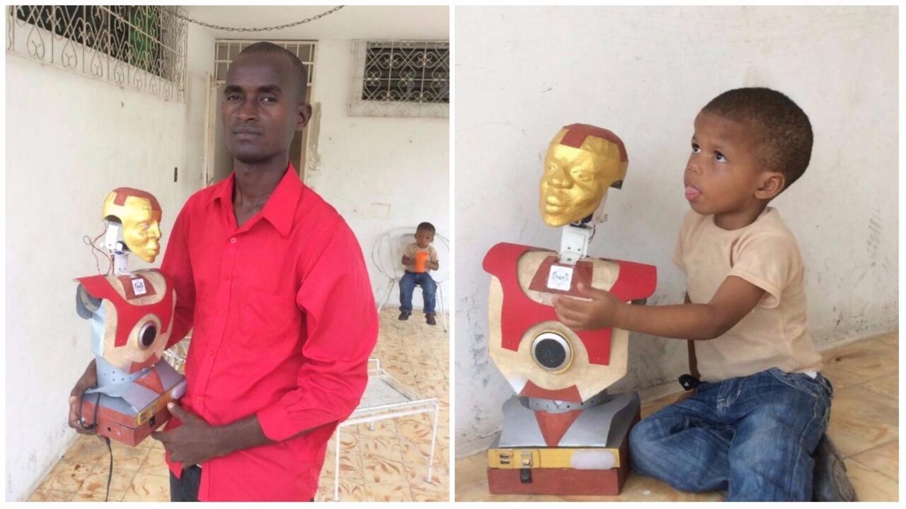 A Haitian father makes a robot to teach his son to speak