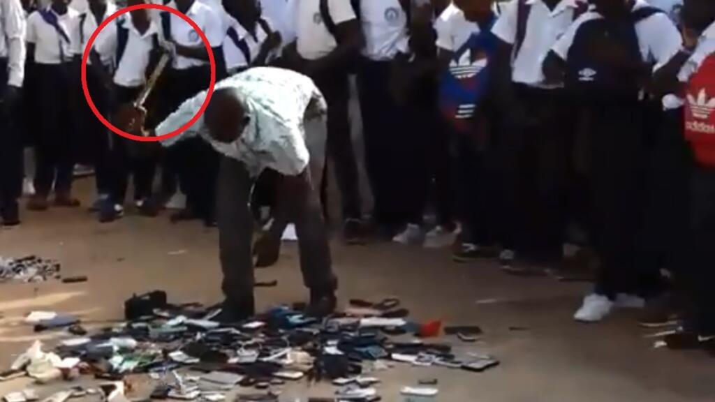 Video: Gabon school takes a hammer to students’ phones